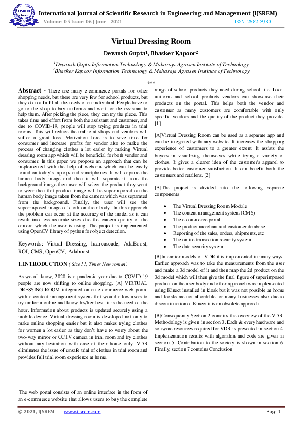 (PDF) Virtual Dressing Room