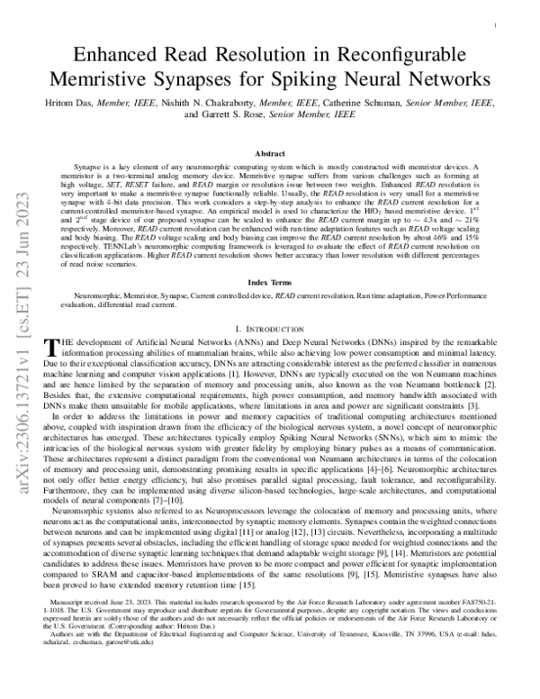 (PDF) Enhanced Read Resolution in Reconfigurable Memristive Synapses for Spiking Neural Networks