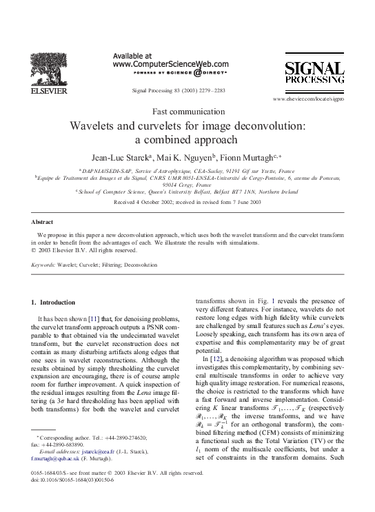 (PDF) Wavelets and curvelets for image deconvolution: a combined approach
