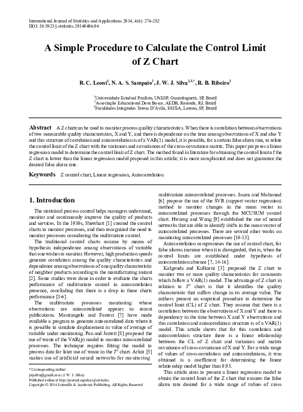 (PDF) A Simple Procedure to Calculate the Control Limit of Z Chart