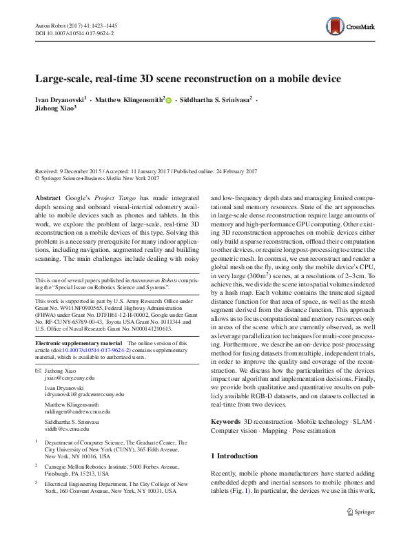(PDF) Real-Time 3D Scene Reconstruction on Mobile