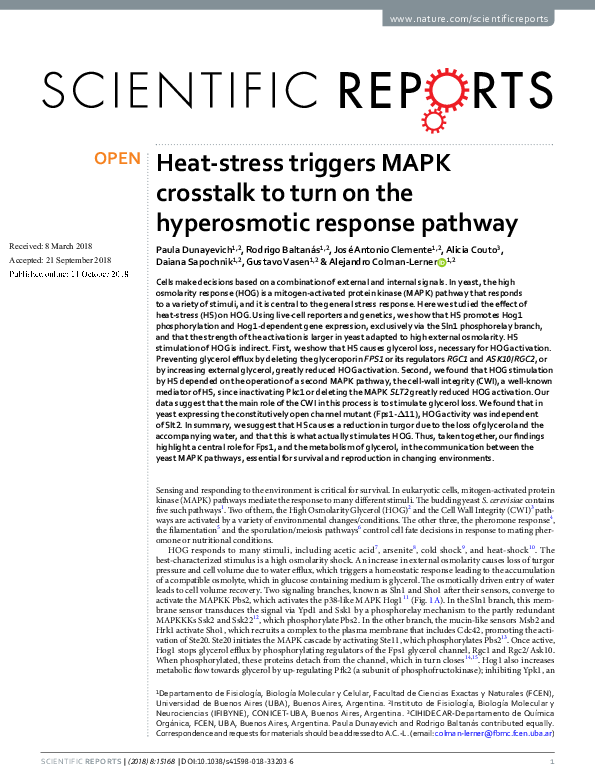 (PDF) Heat-stress triggers MAPK crosstalk to turn on the hyperosmotic ...