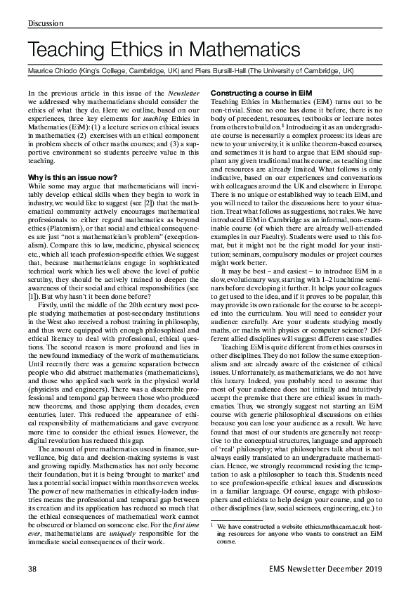 (PDF) Teaching Ethics in Mathematics