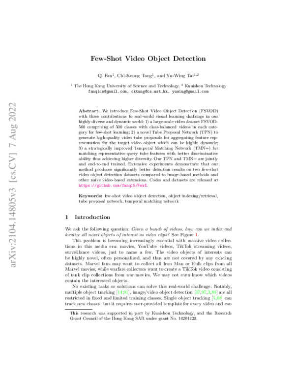 (PDF) Few-Shot Video Object Detection