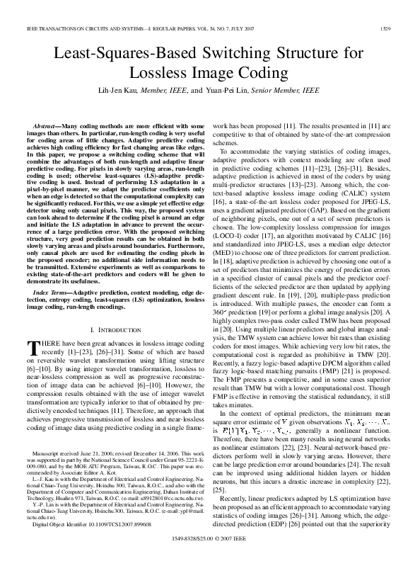 (PDF) Least-Squares-Based Switching Structure for Lossless Image Coding