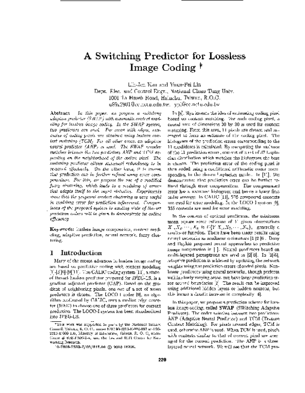 (PDF) A switching predictor for lossless image coding