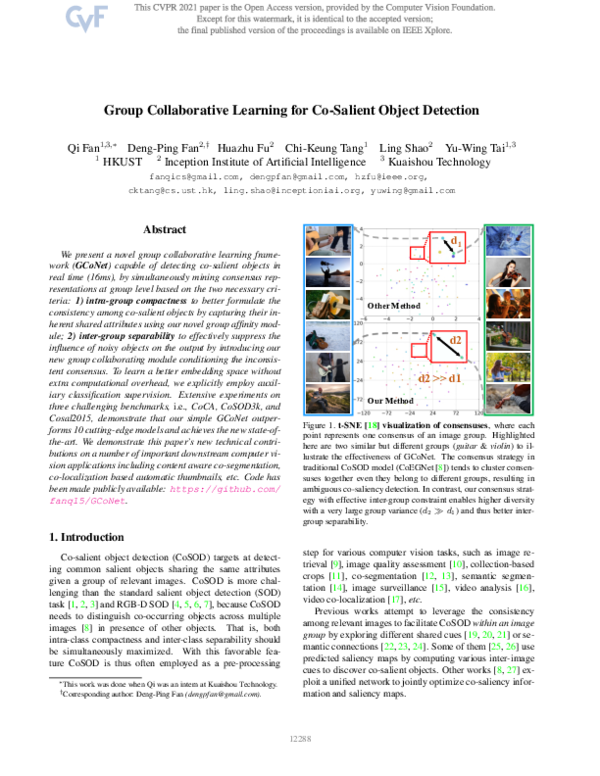 Pdf Group Collaborative Learning For Co Salient Object Detection