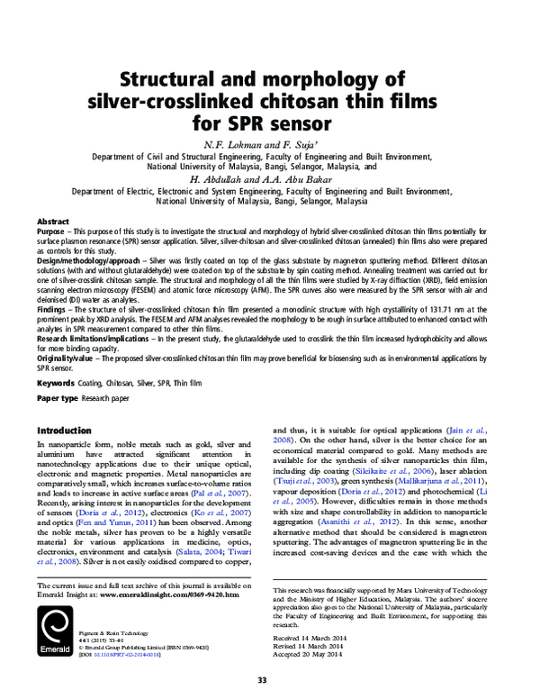 (PDF) Structural and morphology of silver-crosslinked chitosan thin ...
