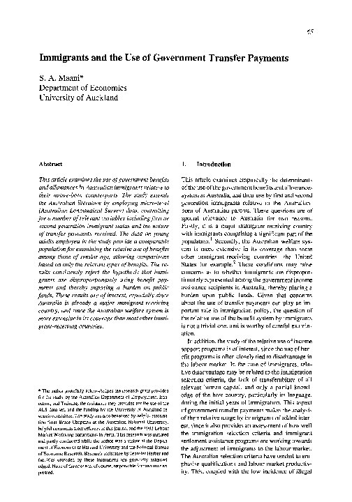 (PDF) Immigrants and the Use of Government Transfer Payments