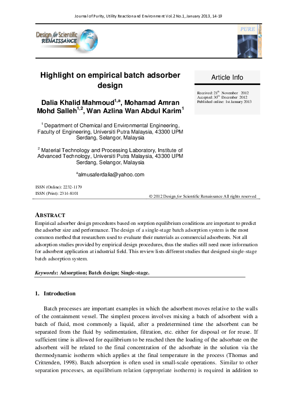(PDF) Highlight on empirical batch adsorber design
