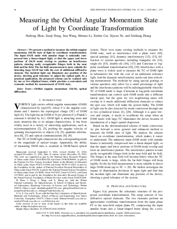 (PDF) Measuring the Orbital Angular Momentum State of Light by Coordinate Transformation