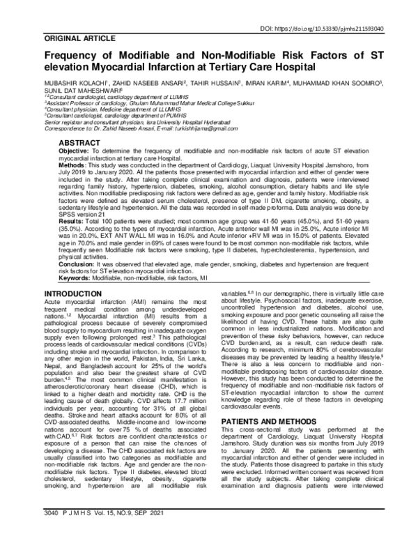 (PDF) Frequency of Modifiable and Non-Modifiable Risk Factors of ST ...