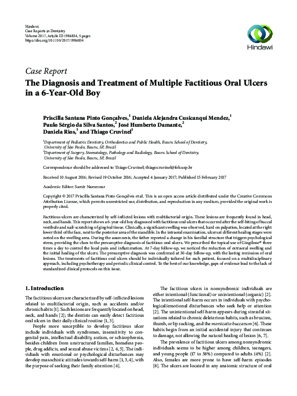 (PDF) The Diagnosis and Treatment of Multiple Factitious Oral Ulcers in ...