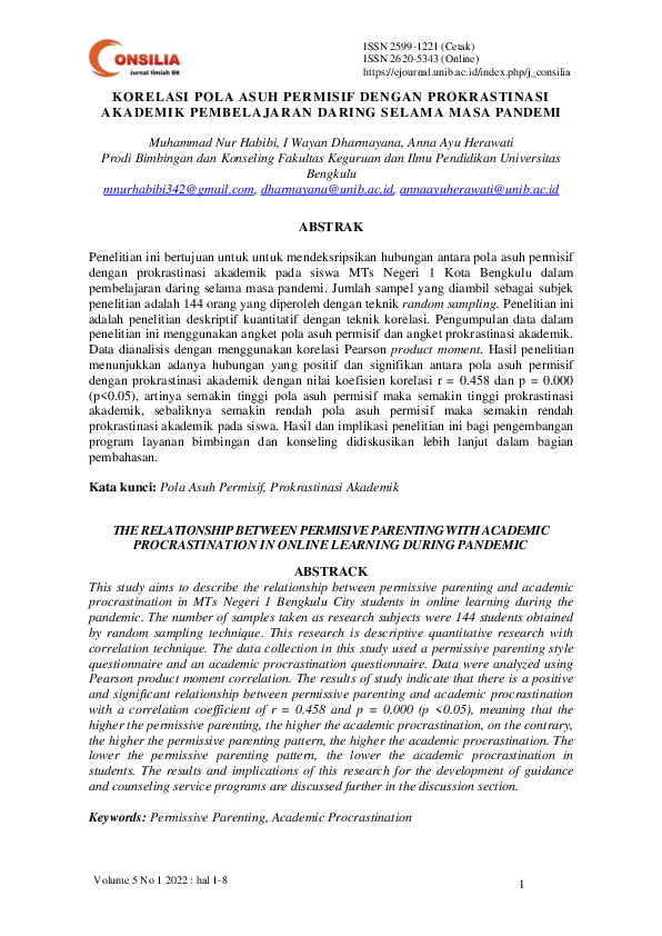 (PDF) Korelasi Pola Asuh Permisif Dengan Prokrastinasi Akademik ...