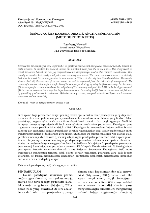 (PDF) Mengungkap Rahasia Dibalik Angka Pendapatan (Metode Studi Kritis)