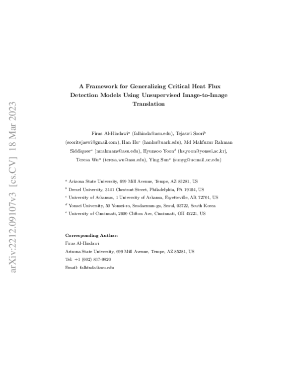 (PDF) A Framework for Generalizing Critical Heat Flux Detection Models Using Unsupervised Image ...