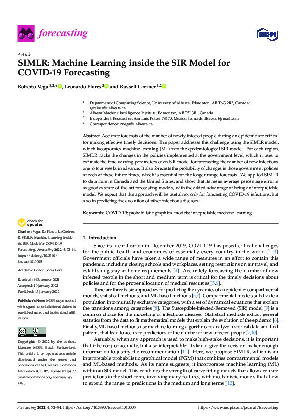 (PDF) SIMLR: Machine Learning inside the SIR Model for COVID-19 Forecasting