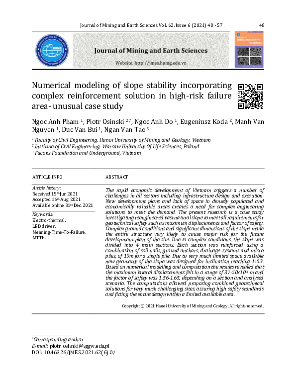 (PDF) Numerical modeling of slope stability incorporating complex reinforcement solution in high ...