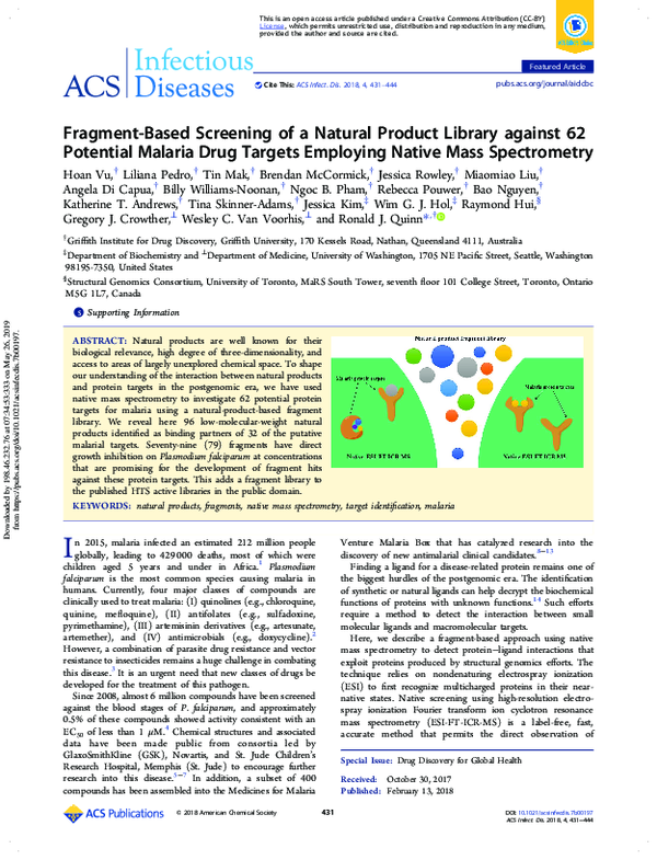 (PDF) Fragment-Based Screening of a Natural Product Library against 62 Potential Malaria Drug ...