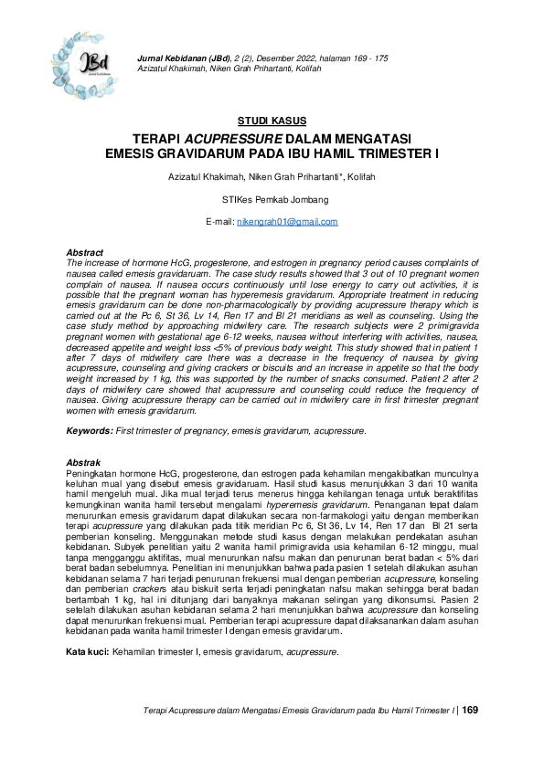 (PDF) Studi Kasus: Terapi Acupressure Dalam Mengatasi Emesis Gravidarum ...
