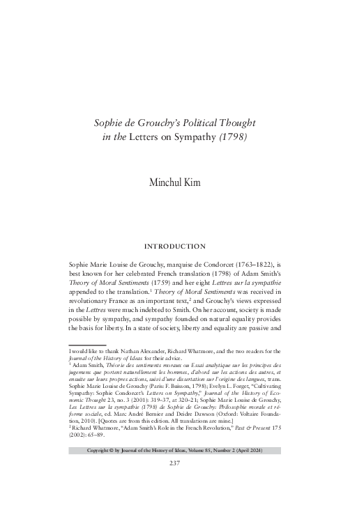 (PDF) Sophie de Grouchy's political thought in the Letters on Sympathy ...
