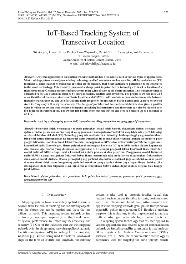 (PDF) IoT-Based Tracking System of Transceiver Location