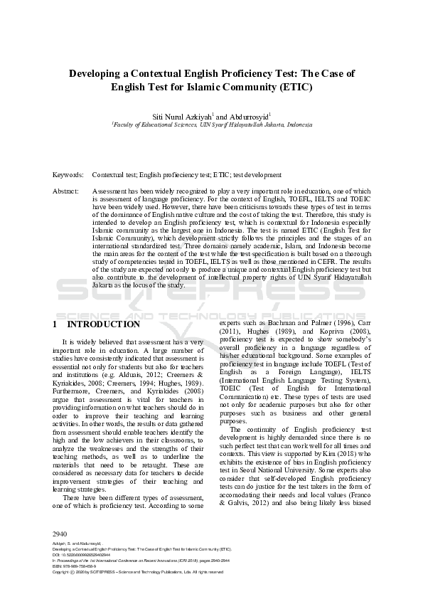 (PDF) Developing a Contextual English Proficiency Test: The Case of ...