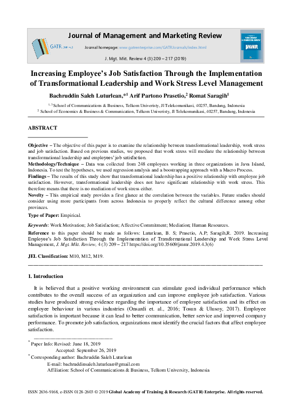 (PDF) Increasing Employee’s Job Satisfaction Through the Implementation ...