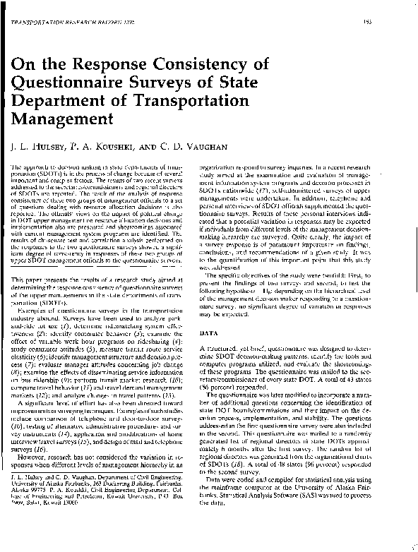 (PDF) On the Response Consistency of Questionnaire Surveys of State ...