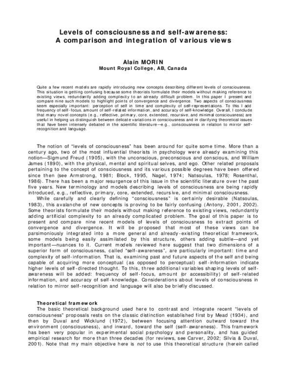(PDF) Comparing Models of Consciousness Levels
