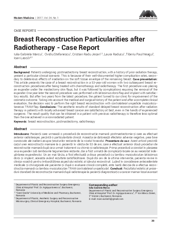 (PDF) Breast Reconstruction Post-Radiotherapy: A Case Study