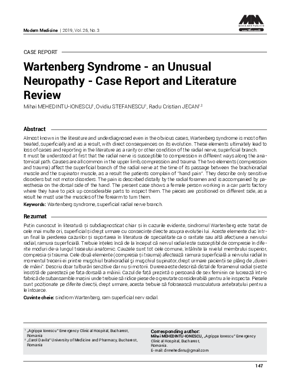 (PDF) Wartenberg Syndrome - an Unusual Neuropathy - Case Report and ...
