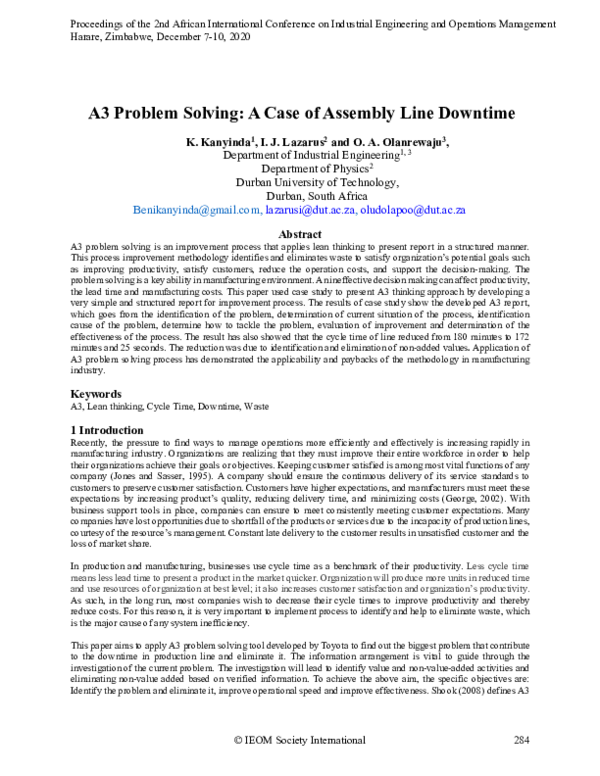 (PDF) A3 Problem Solving: A Case of Assembly Line Downtime