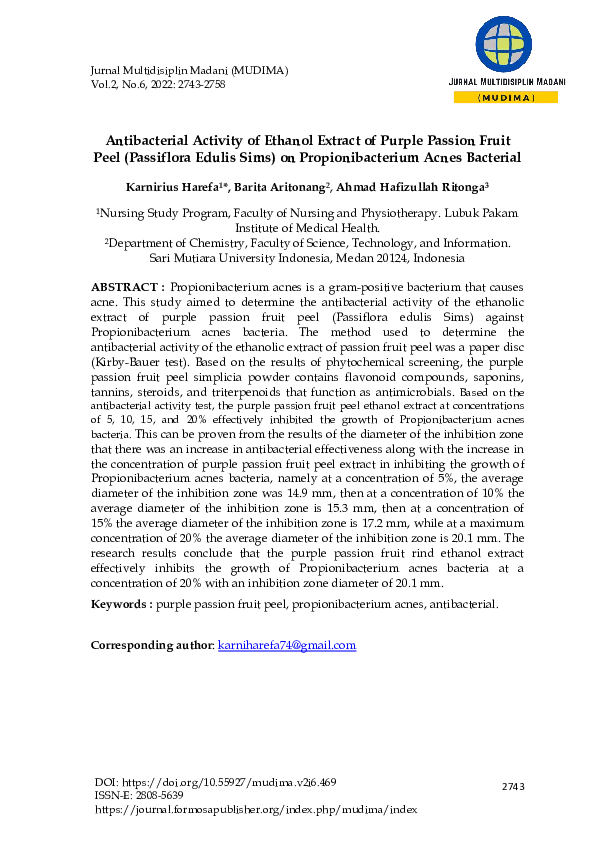 (PDF) Aktivitas Antibakteri Ekstrak Etanol Kulit Markisa Ungu (Passiflora Edulis Sims) Terhadap ...