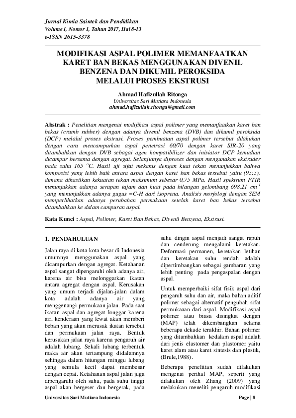 (PDF) Modifikasi Aspal Polimer Memanfaatkan Karet Ban Bekas Menggunakan ...