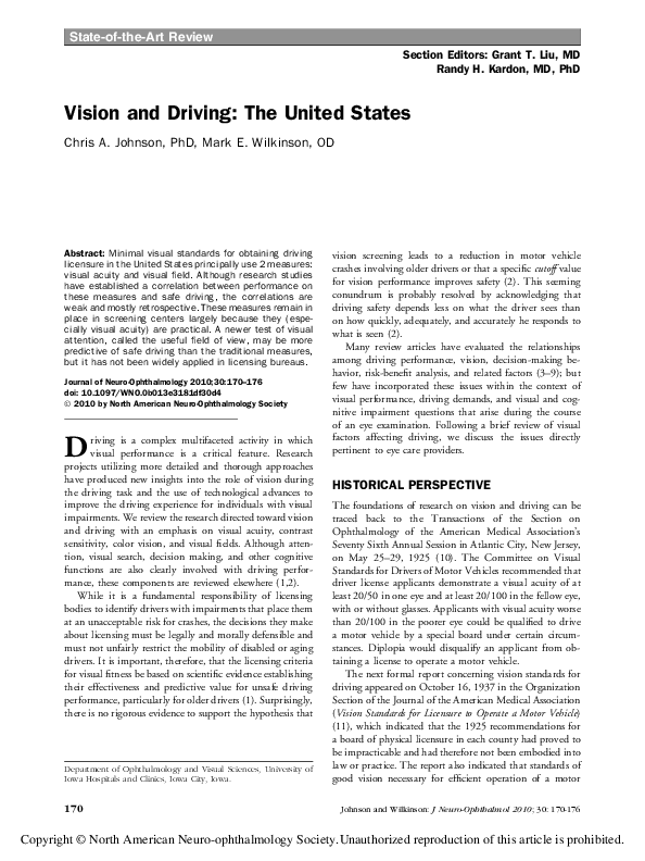(PDF) Vision and Driving: The United States