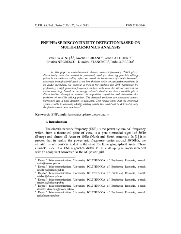 (PDF) Enf Phase Discontinuity Detection Based on Multi-Harmonics Analysis