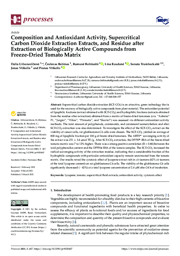 (PDF) Composition and Antioxidant Activity, Supercritical Carbon Dioxide Extraction Extracts ...