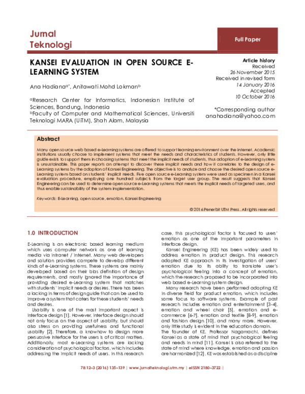 (PDF) Kansei Evaluation in Open Source E-Learning System