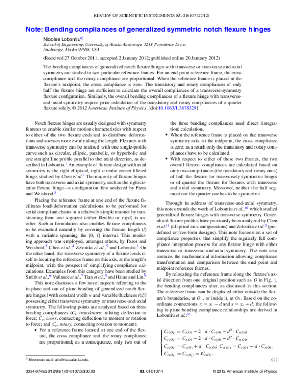 (PDF) Note: Bending compliances of generalized symmetric notch flexure ...