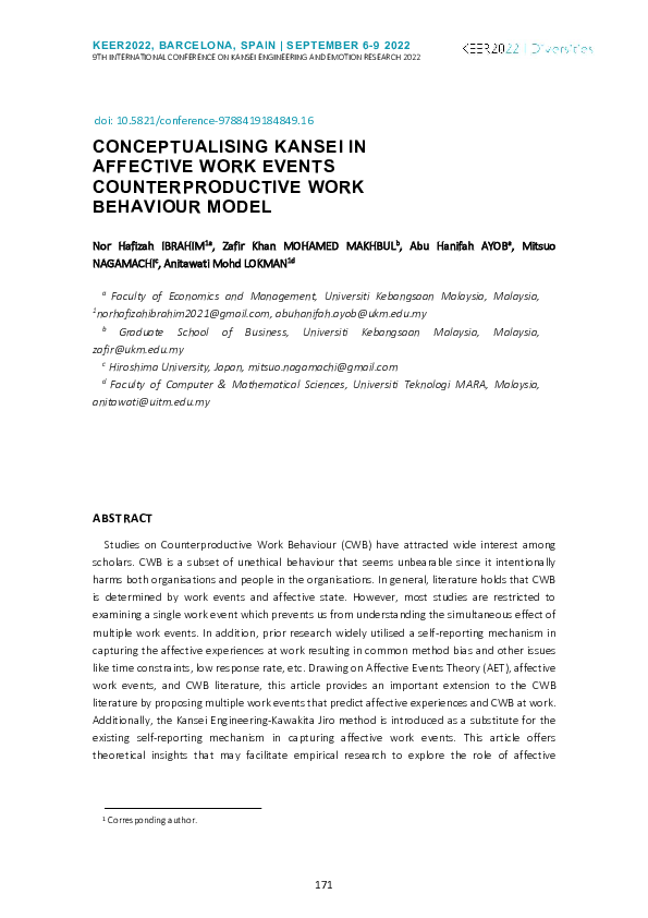 (PDF) Conceptualising Kansei in Affective Work Events Counterproductive Work Behaviour Model