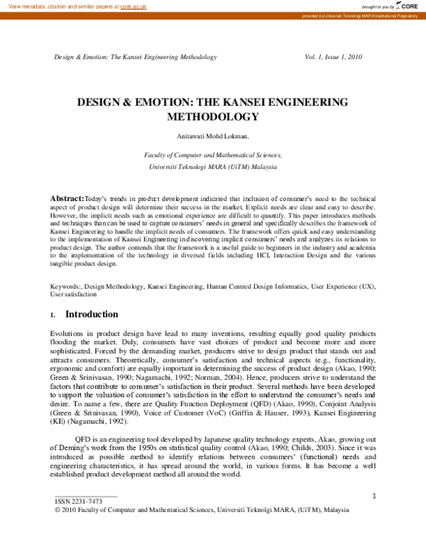 (PDF) Design & Emotion: The kansei engineering methodology
