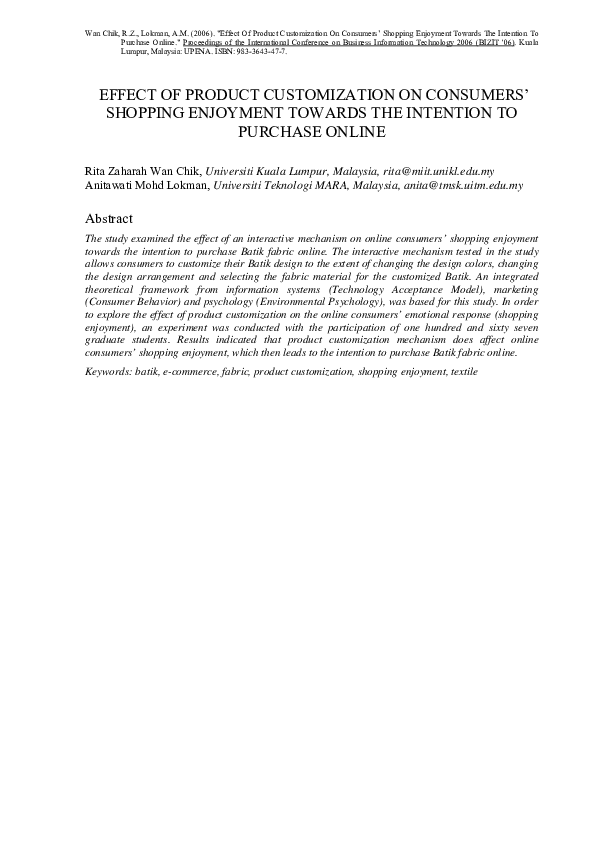 (PDF) Effect of Product Customization on Consumers’Shopping Enjoyment ...