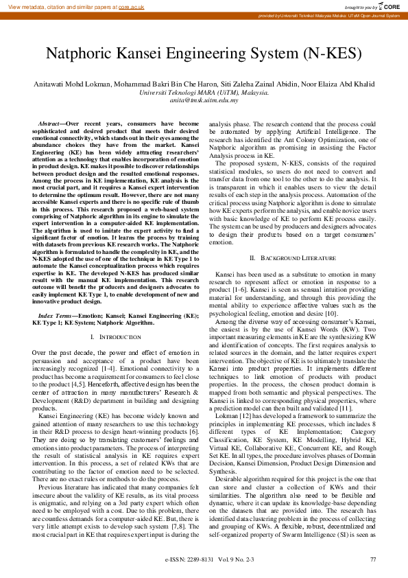 (PDF) Natphoric Kansei Engineering Systems (N-KES)