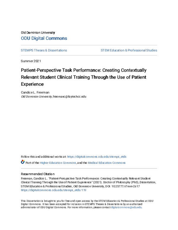 (PDF) Patient-Perspective Task Performance: Creating Contextually ...
