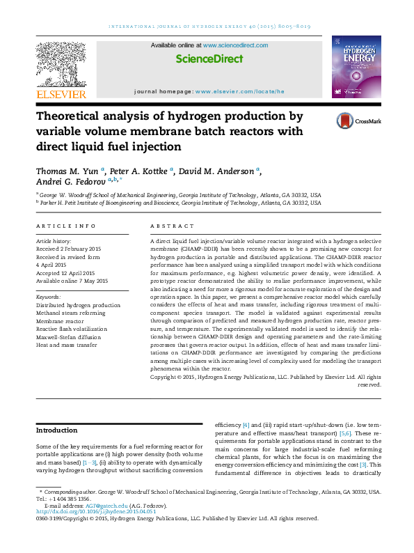 (PDF) Theoretical analysis of hydrogen production by variable volume membrane batch reactors ...