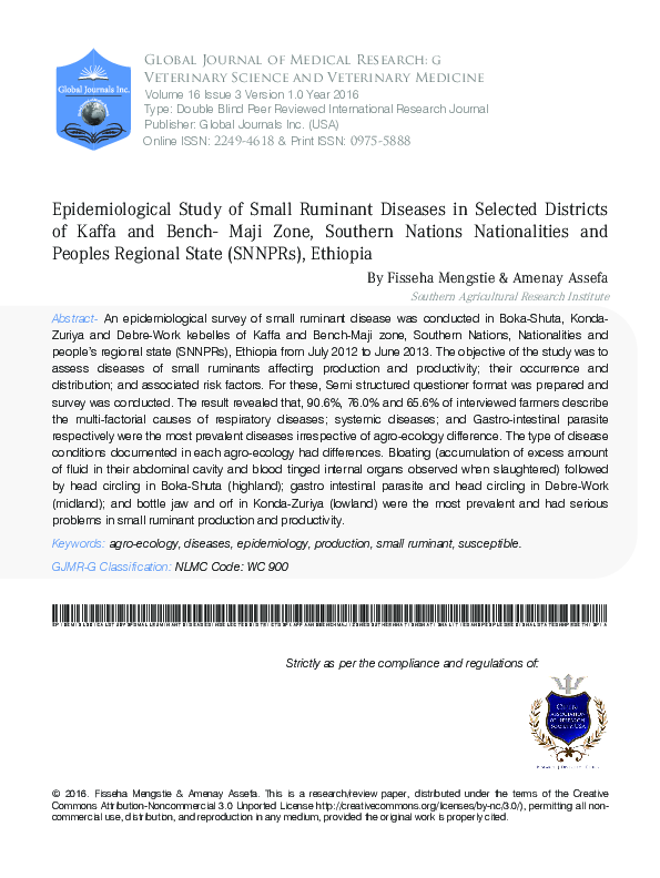 (PDF) Epidemiological Study of Small Ruminant Diseases in Selected ...