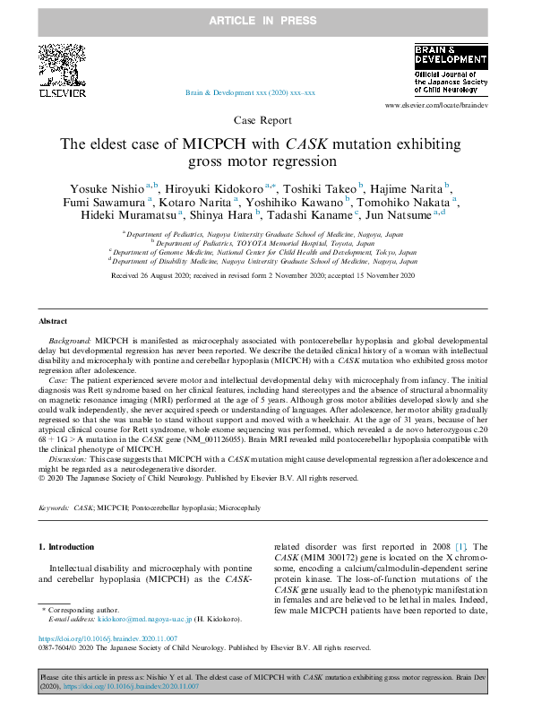 (PDF) The eldest case of MICPCH with CASK mutation exhibiting gross ...
