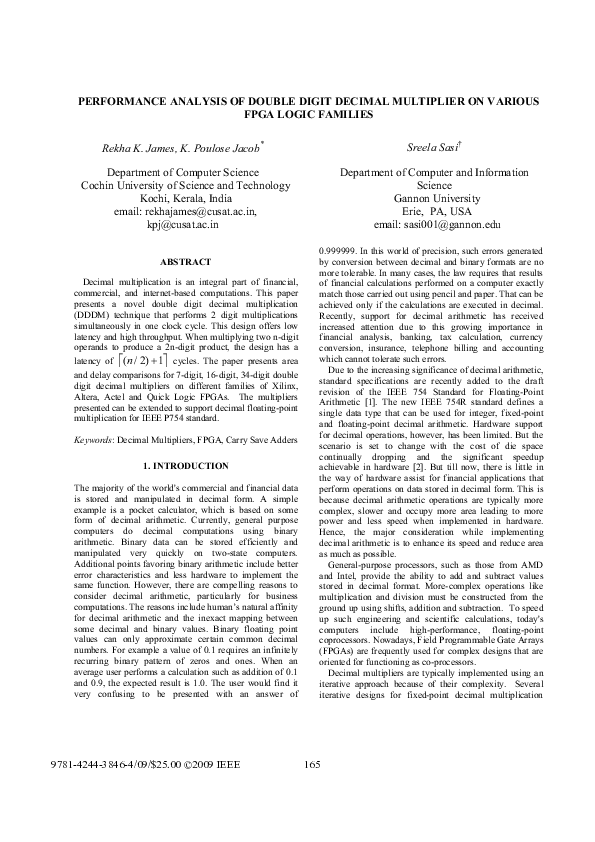 Pdf Performance Analysis Of Double Digit Decimal Multiplier On Various Fpga Logic Families