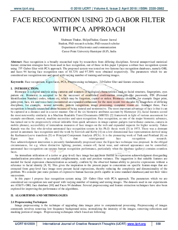 (PDF) Face Recognition Using 2D Gabor Filter with Pca Approach | shabnam thakur - Academia.edu